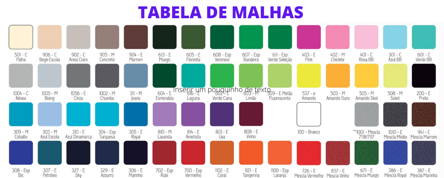 Tabelas de Cores = – 5 Estações Uniformes